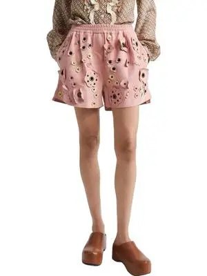 Marni Floral Appliqué Suede Shorts - 00c20quartz
