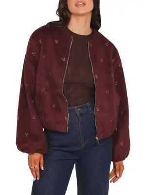 PETAL & PUP Marla Crop Bomber Jacket - Cherry