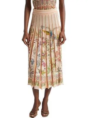 Etro Pleated Floral Midi Skirt - Pink