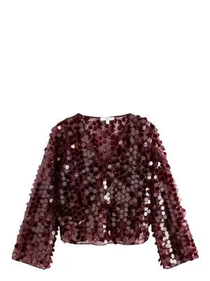 NEXT Sequin Sheer Mesh Top - Red