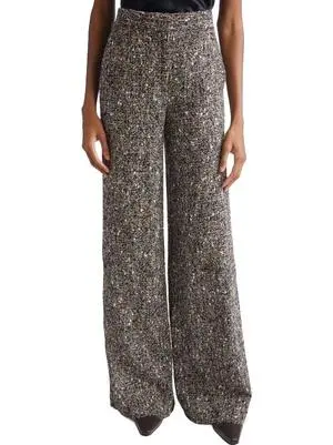 St. John High Waist Bouclé Tweed Wide Leg Pants - Blem Black Ecru Multi
