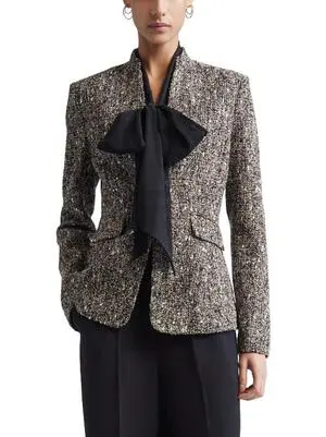 St. John Bouclé Tweed Jacket - Black Ecru Multi