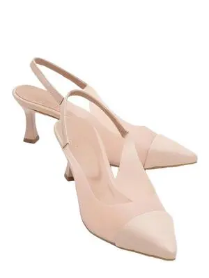 PROLOGUE SHOES Pointed Toe Slingback Pumps - Beige