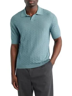 Emporio Armani Basket-weave Stitch Johnny Collar Virgin Wool Polo Sweater - Teal