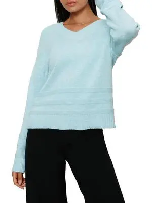 Sanctuary V-neck Cotton Sweater - Aquamarine Blue