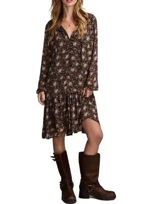 Lucky Brand Floral Long Sleeve Dress - Black Multi