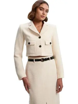 Karen Millen Double Button Tweed Cropped Jacket - Cream