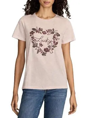 Lucky Brand Floral Heart Graphic T-shirt - Mauve Chalk