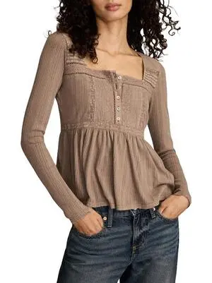 Lucky Brand Embroidered Peplum Top - Deep Taupe