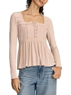Lucky Brand Embroidered Peplum Top - Sepia Rose