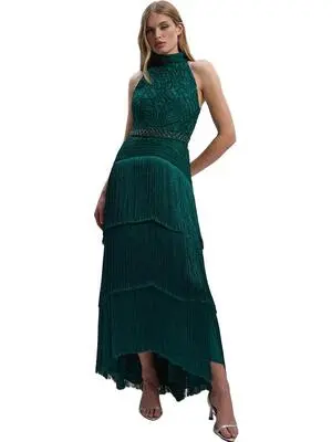 Karen Millen Beaded Halter Neck Maxi Dress - Dark Green