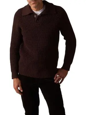 THE NORMAL BRAND Waffle Cotton Blend Polo Sweater - Dark Brown