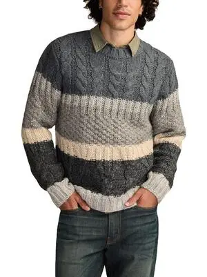 Lucky Brand Cable Stitch Striped Sweater - Turbulence