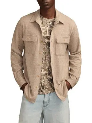 Lucky Brand Regular Fit Knit Button-up Shirt - Taupe Heather