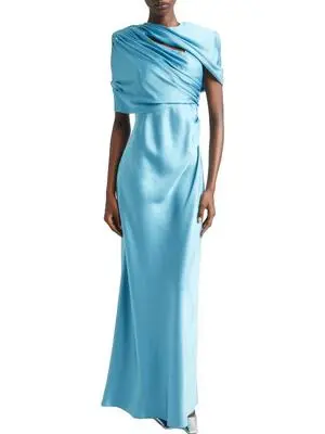 Stella McCartney Draped Satin Cape Gown - Steel Blue