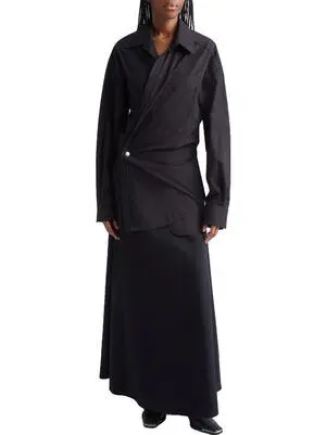 Alexander Wang Long Sleeve Poplin And Denim Wrap Dress - Black