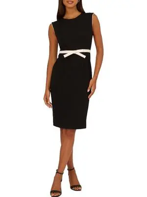 Adrianna Papell Bow Detail Crepe Sheath Dress - Black/ivory