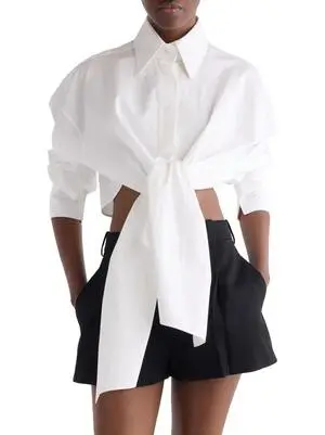 Givenchy High-low Tie-front Poplin Button-up Shirt - White