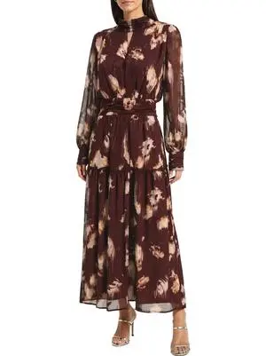 QUINCY MAE Long Sleeve Floral Maxi Dress - Wine Floral