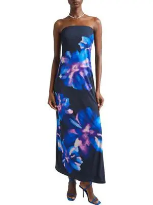 Ramy Brook Nora Floral Strapless Maxi Dress - Navy Floral Jersey