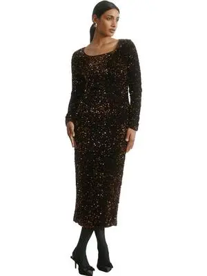 ALBARAY Velvet & Sequin Midi Dress