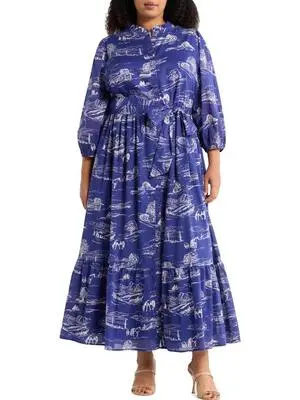 SUGARLIPS Avon Town & Bridge Print Maxi Dress - Navy-cream