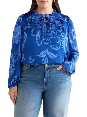 SUGARLIPS Ciara Floral Lindsey Ruffle Top - Navy-blues