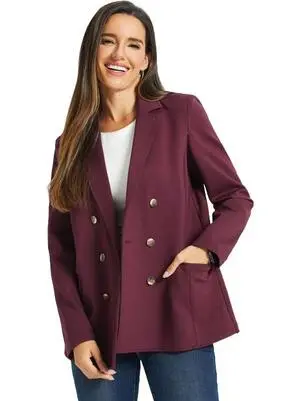 Betabrand Double-breasted Stretch Ponte Blazer - Burgundy