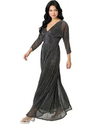 SMAK PARLOUR Faux Wrap Maxi Dress - Black & Silver Shimer
