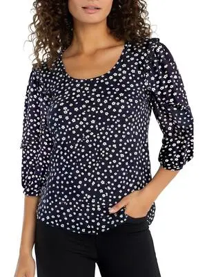 LIVERPOOL Scoop Neck Ruffle Sleeve Top - Navy/white Ditsy