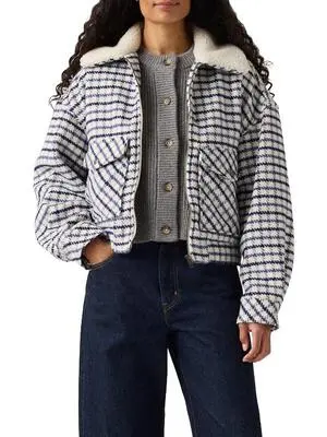 LEVI'S 90s Shrunken Trucker Jacket With Faux Shearling Collar Dowsett Plaid Birch A