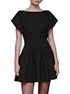 Avec Les Filles Bateau Neck Stretch Minidress - Black