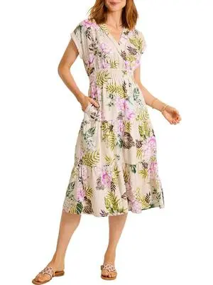 Tommy Bahama Linen-blend Tiered Midi Dress - Chinchilla