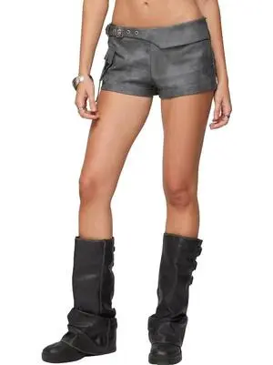 EDIKTED Faux Leather Micro Shorts - Dark-gray