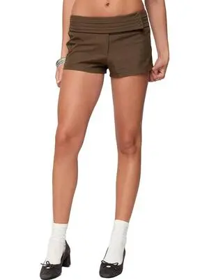 EDIKTED Pleated Micro Shorts - Brown