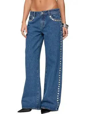 EDIKTED EDIKTED Iridescent Button Wide Leg Jeans Blue-washed