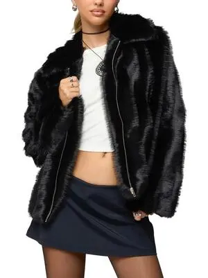EDIKTED Faux Fur Jacket - Black