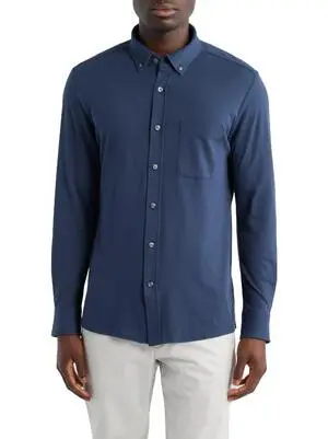 Mack Weldon Silver Cotton Blend Piqué Button-down Shirt - True Navy