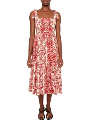 THE LULO PROJECT Stretch Cotton Midi Sundress - Red Folk Paisley