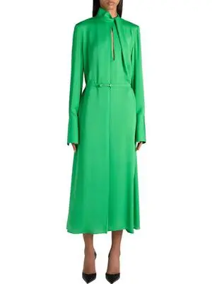 TOM FORD Belted Long Sleeve Silk Georgette Midi Dress - Green Clover