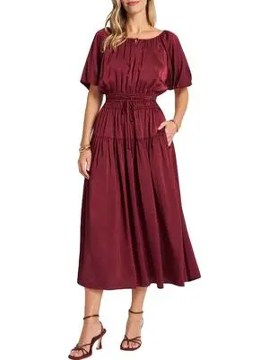 Matty M. Belle Puff Sleeve Dress - Merlot