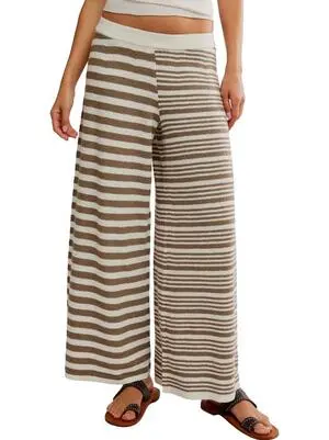 Free People Allyson Stripe Wide Leg Pants - Olive Stone Combo