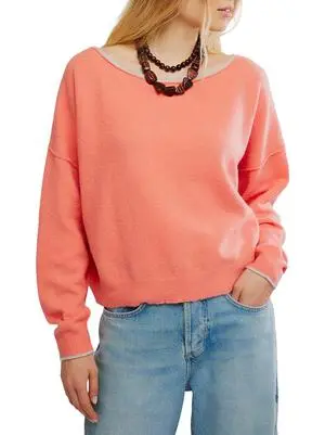 Free People Bateau Neck Sweater - Coral Rimson Combo