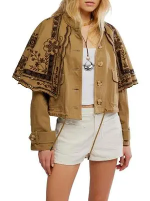 Free People Bali Hideaway Cutwork & Embroidery Cotton Jacket - Olive Combo