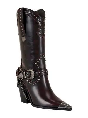AZALEA WANG Osborn Studded Mid-calf Boots - Wine