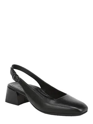 Vionic Reyes Block Heel Slingback Pump Black Leather