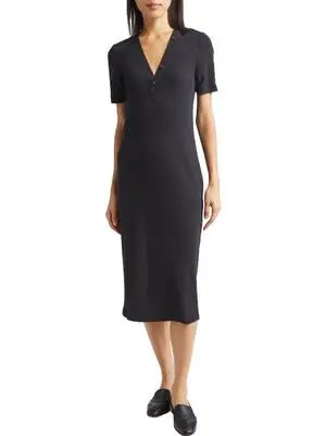 Derek Lam 10 Crosby Damiana Henley Rib Midi Dress - Black