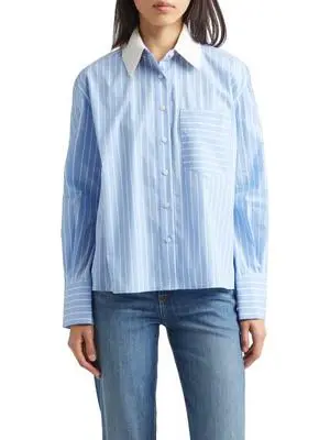 Derek Lam 10 Crosby Striped Button-up Shirt With Removable Collar - Dk Ciel/white