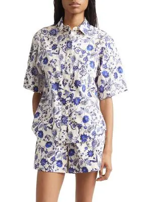 Derek Lam 10 Crosby Keaton Floral Cotton Button-up Shirt - French Blue Multi