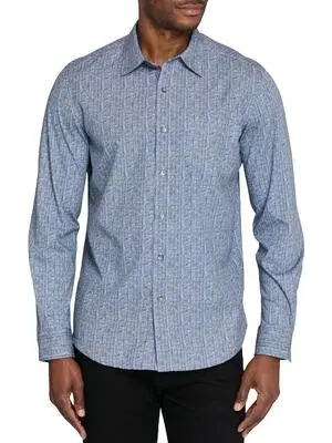 W.R.K Reworked Slim Fit Crosshatch Print Cotton Button-up Shirt - Indigo